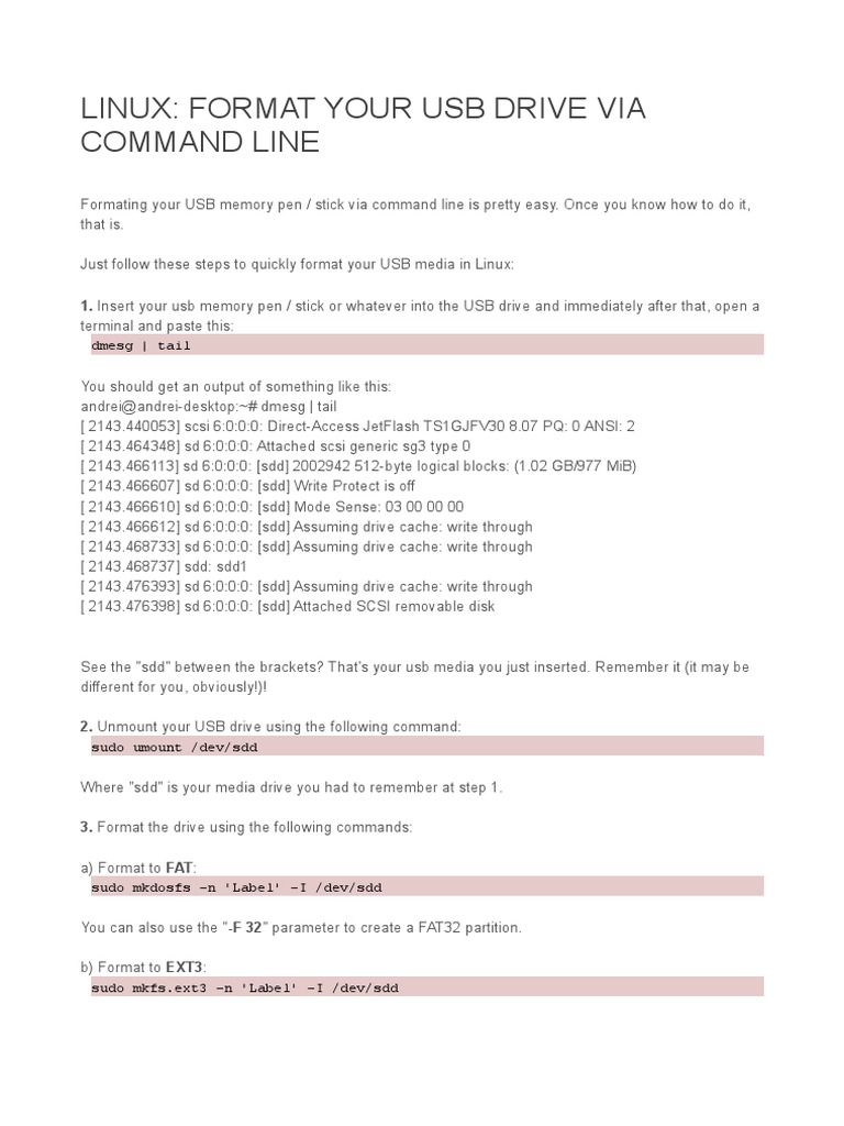 Format USB Drive in Linux Command Line | PDF