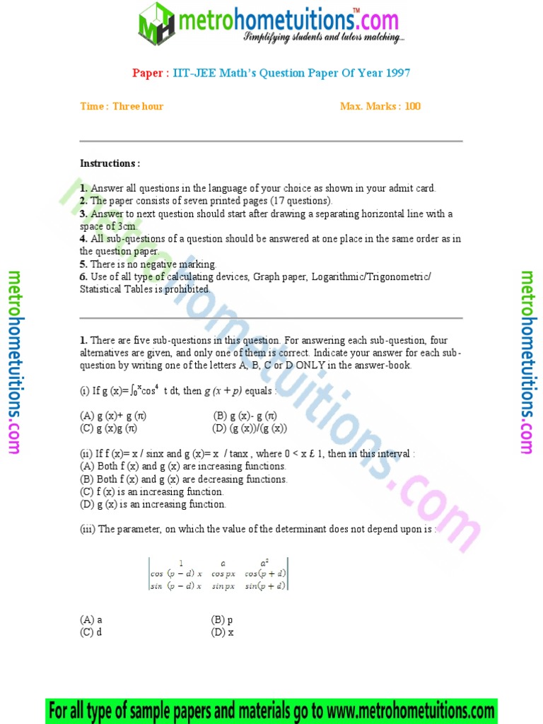 IIT JEE Mathematics 1997 | Trigonometric Functions | Line (Geometry)