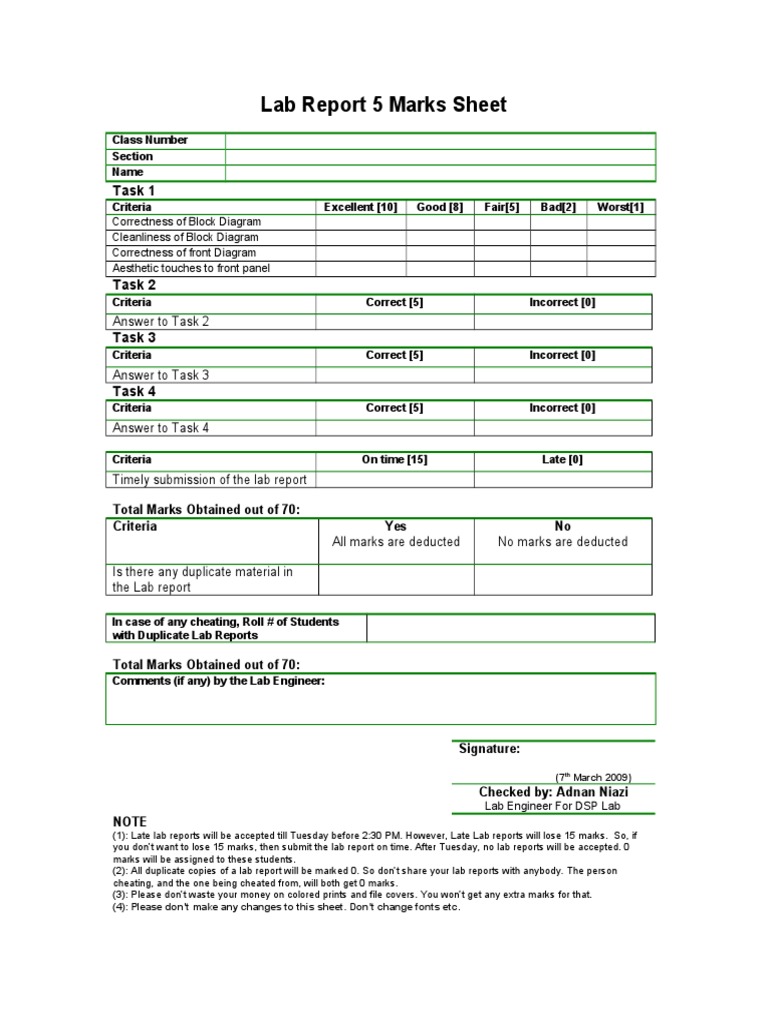 Lab Report 5 Marks Sheet | PDF
