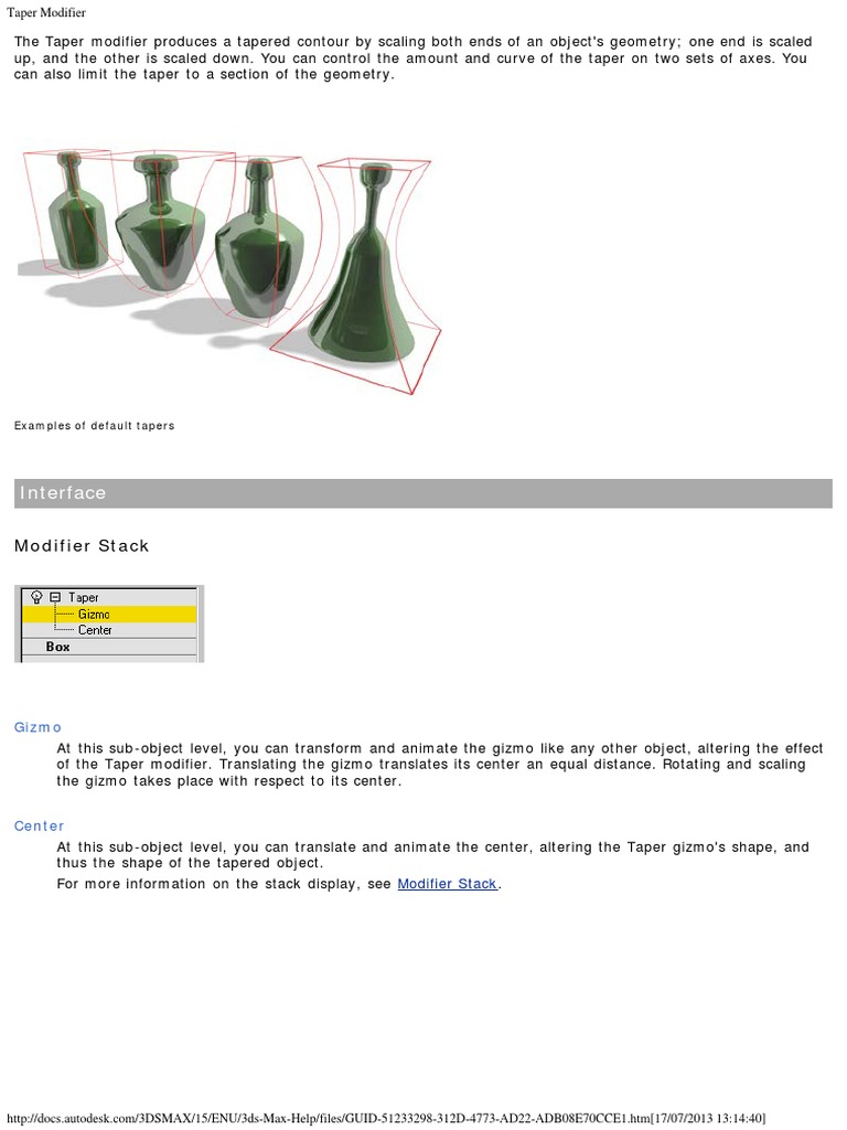 3ds Max Help - Taper Modifier | PDF | Cartesian Coordinate System | Shape