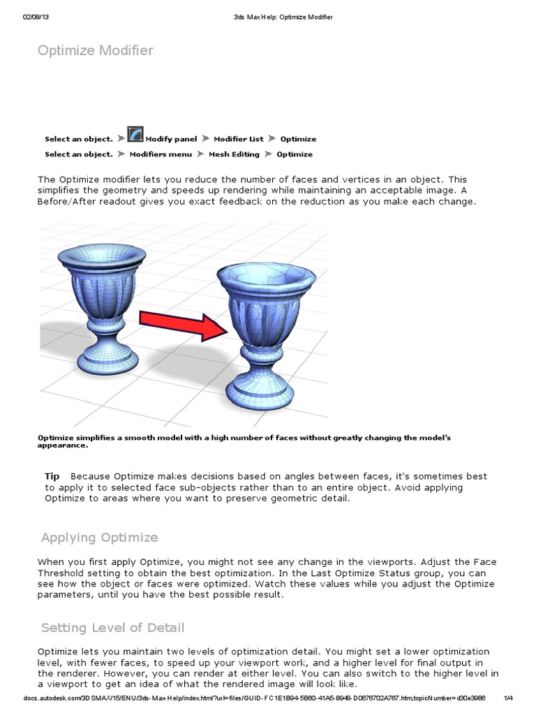 3ds Max Optimize Modifier Guide | PDF | Autodesk 3ds Max | Rendering ...