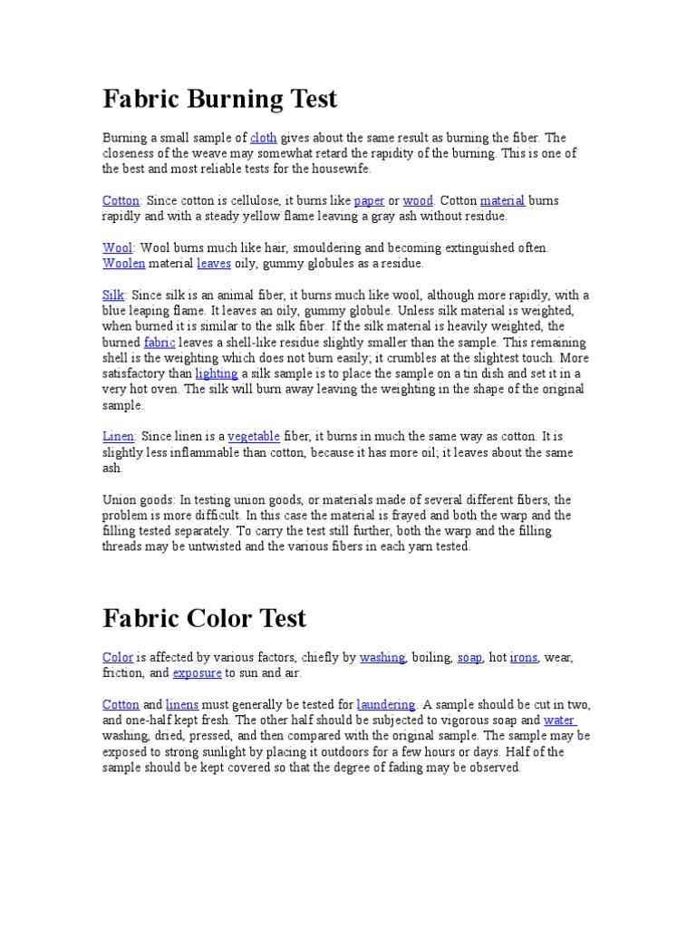 Fabric Burning Test Results by Fiber Type | PDF | Wool | Worsted