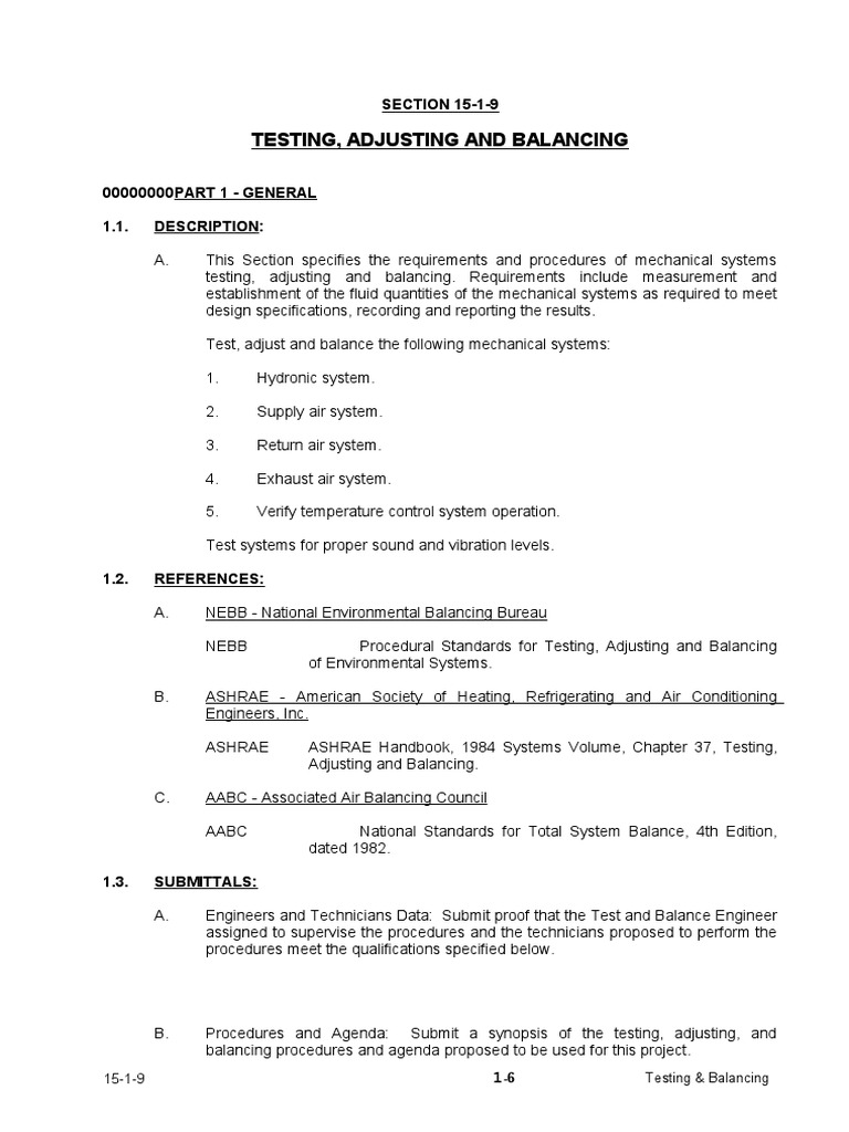 Testing, Adjusting and Balancing: SECTION 15-1-9 | PDF | Calibration ...