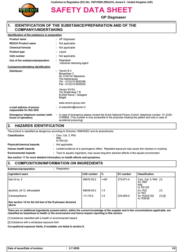 GP Degreaser MSDS English | PDF | Dangerous Goods | Toxicity