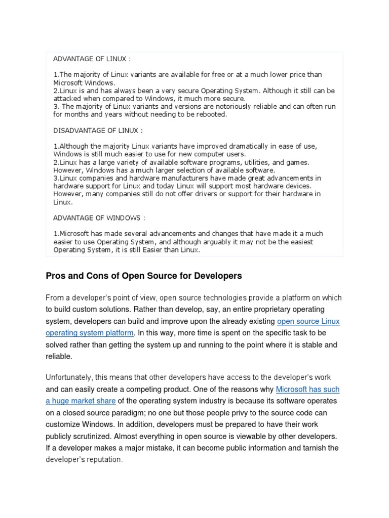 Pros and Cons of Open Source For Developers | PDF | Linux | Operating ...