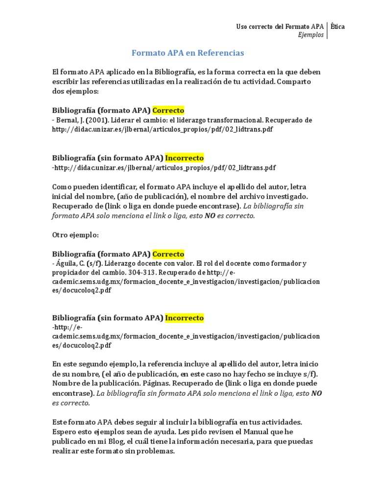 Ejemplos de Formato APA Correcto | PDF | Internet | Science