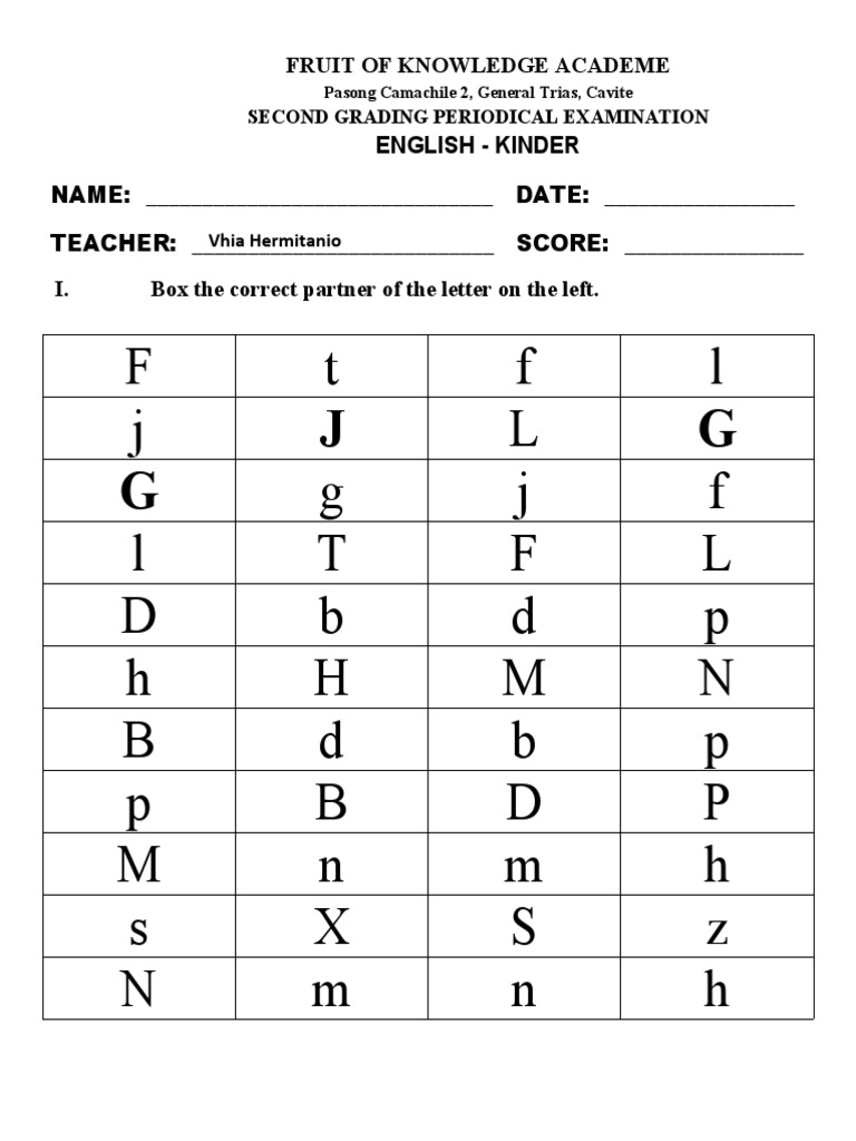 Fka 2nd Grading English Kinder | PDF