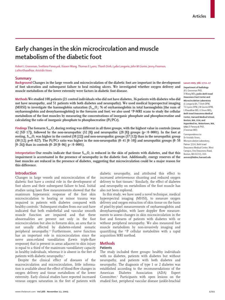 Early Changes in The Skin Microcirculation and Muscle | PDF ...