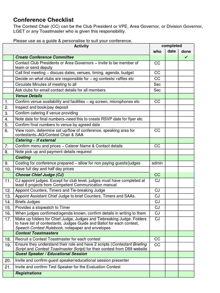 Conference Checklist | PDF | Public Sphere | Communication
