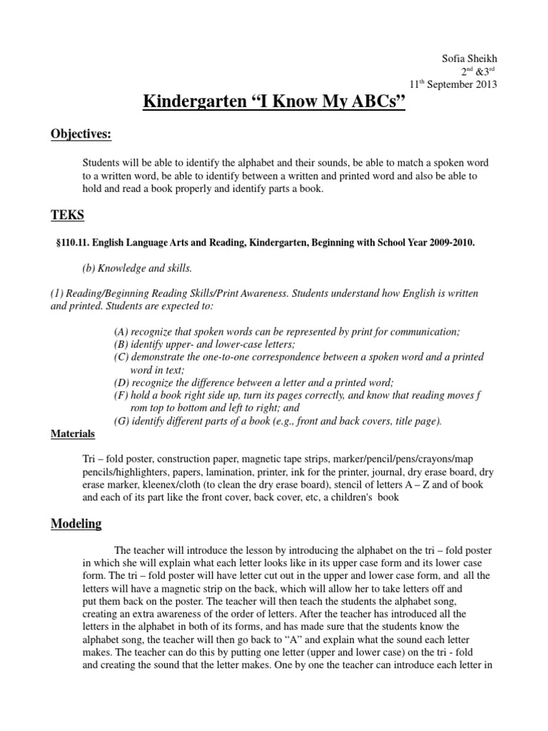 Kindergarten Lesson Plan | PDF | Letter Case | Books