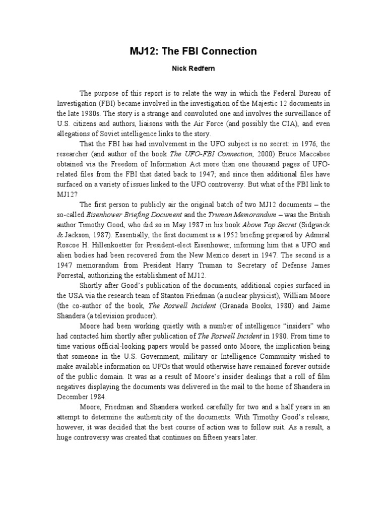 UFO - Majic 12 FBI Connection Redfern Fbi-Mj12 | PDF | Federal Bureau ...