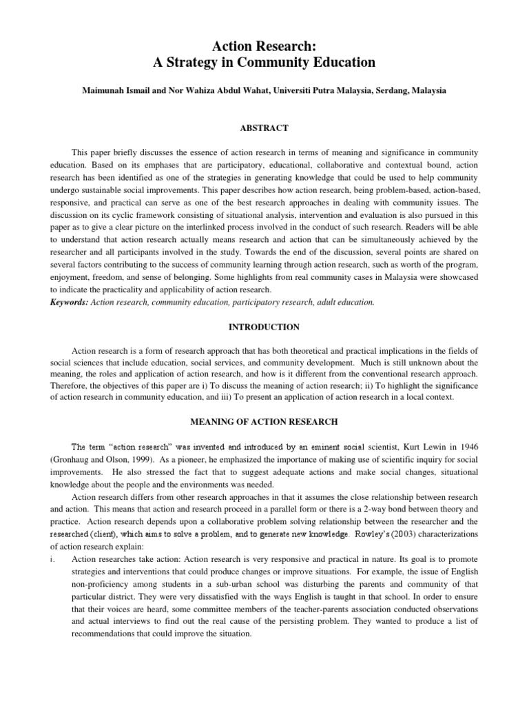 Action Research: A Strategy in Community Education | PDF | Action ...