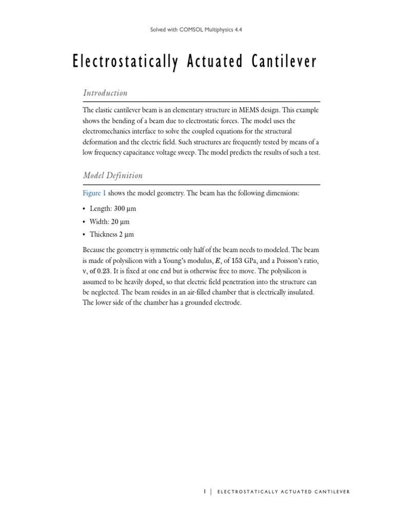 Models Mems Electrostatically Actuated Cantilever Pdf Electrostatics Capacitor