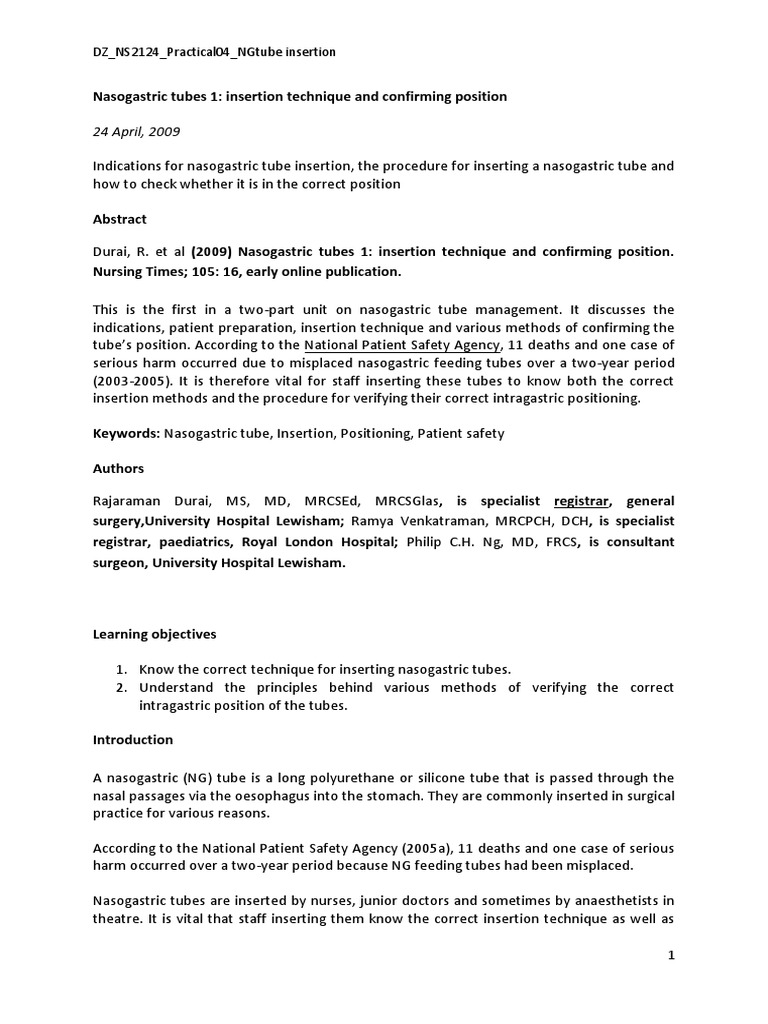Nasogastric Tubes Insertion of Notes | PDF | Gastroenterology ...