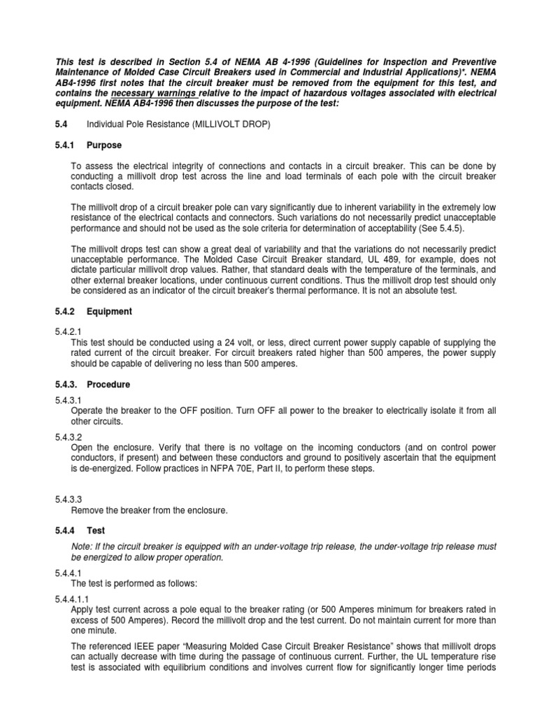 Guidelines for performing an individual pole resistance (millivolt drop ...