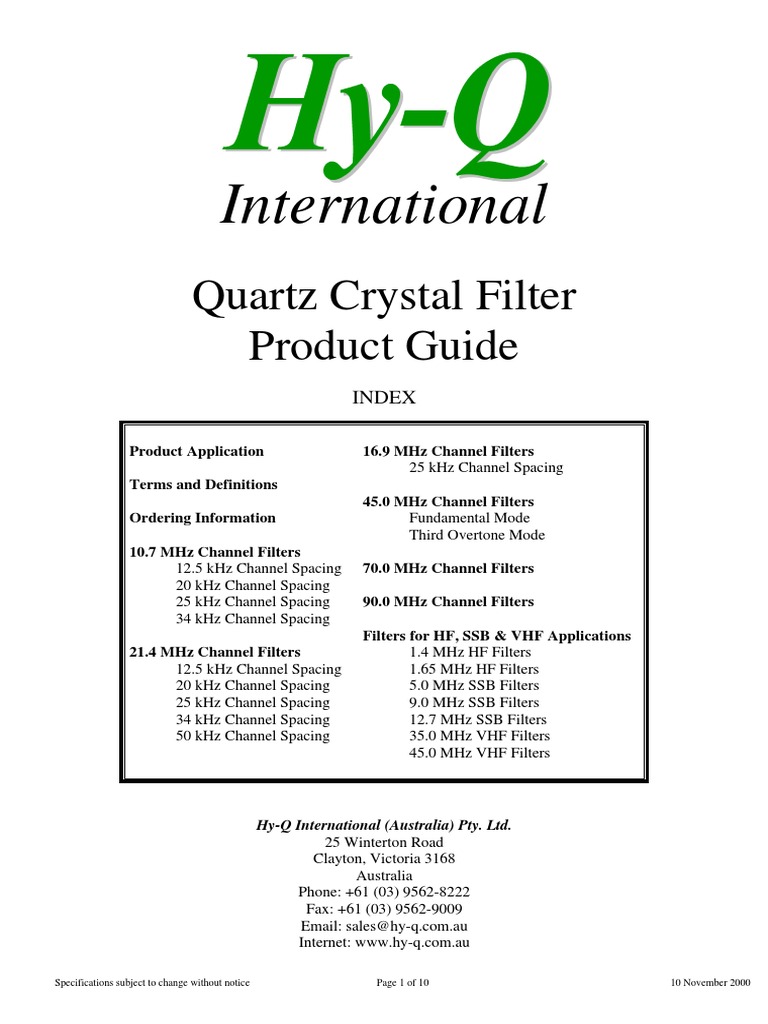 Quartz Crystal Filter Specifications | PDF | Bandwidth (Signal ...