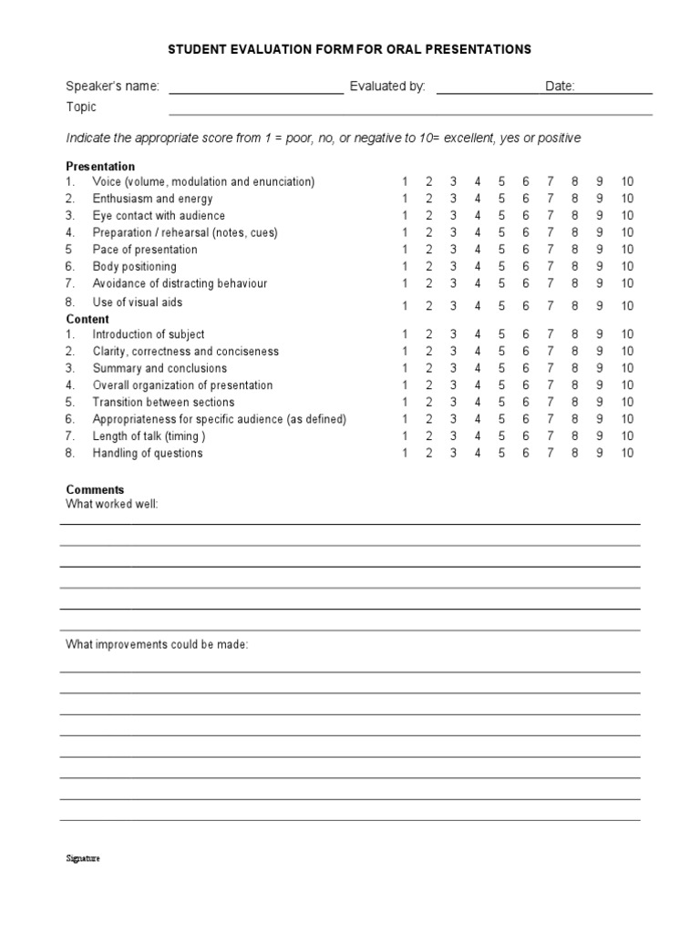 Class Presentation Evaluation Form | PDF | Language Arts & Discipline