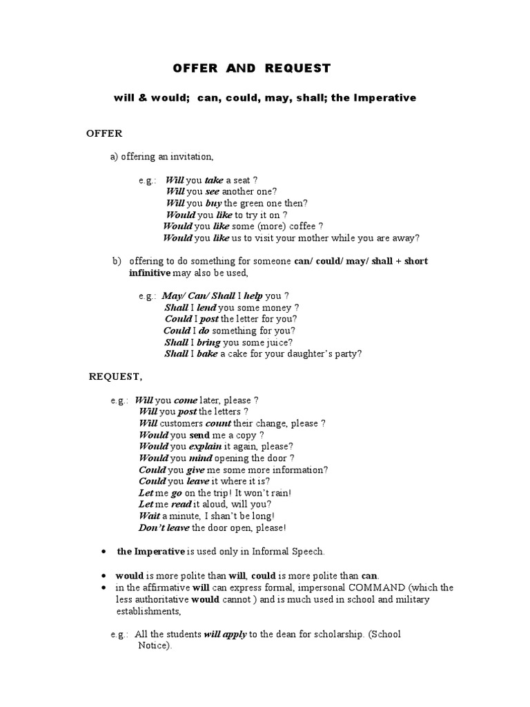 Modal Verbs: Offers, Requests, and More | PDF