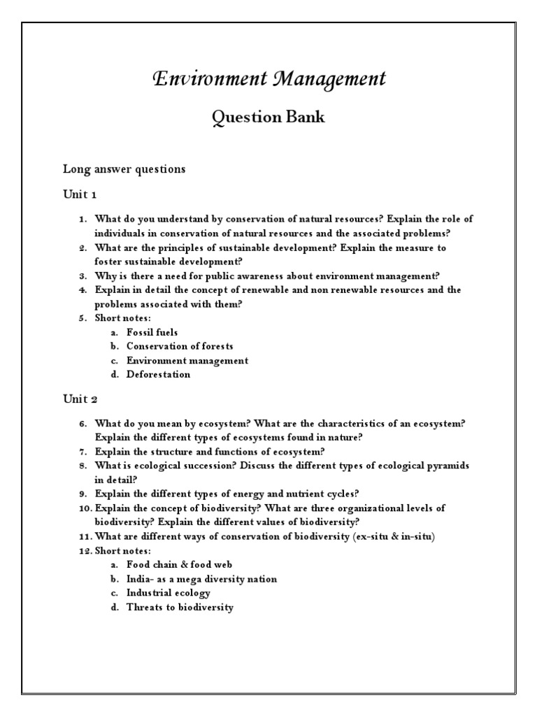 Environment Management QUESTION BANK | PDF | Conservation Biology | Ecology