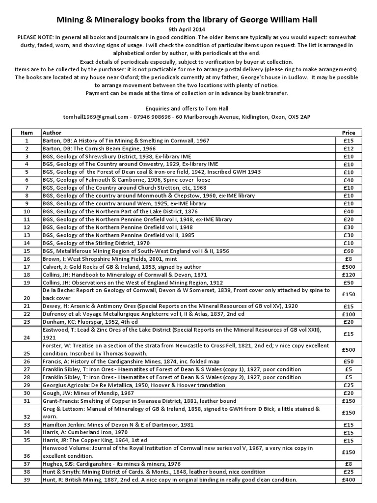 George William Hall Mining Books For Sale | PDF | Cornwall | Mining