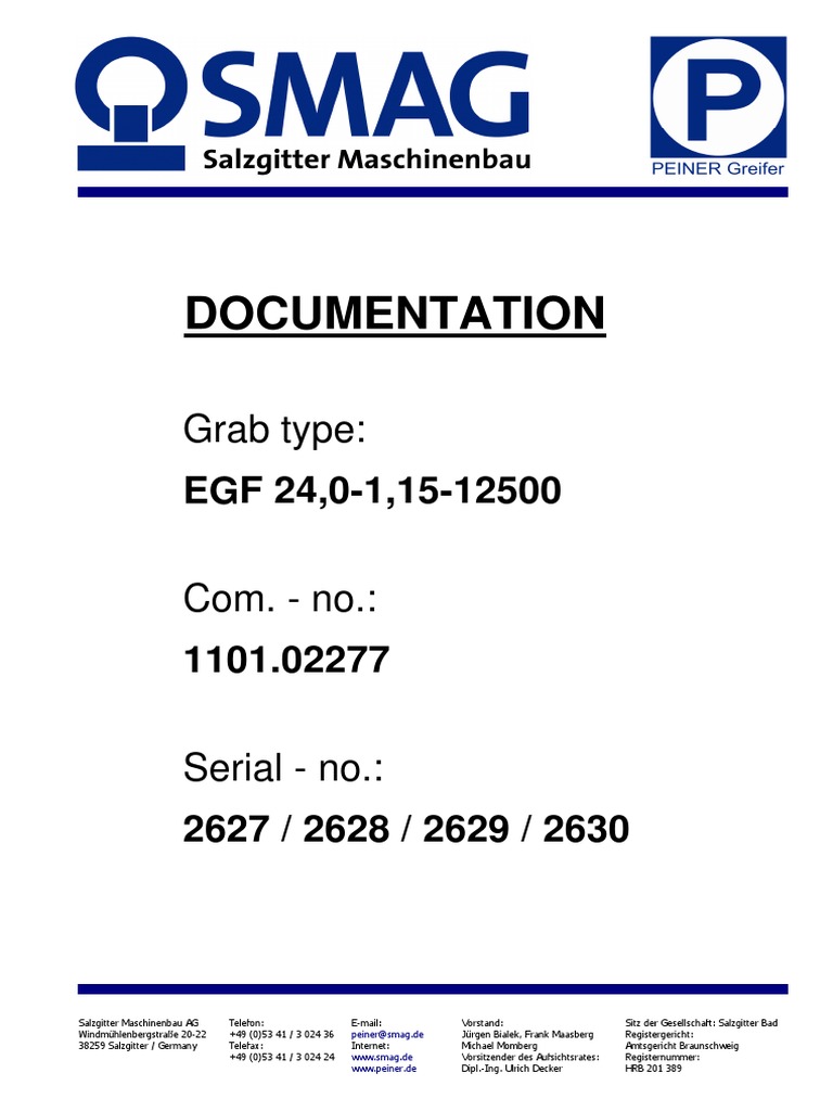 SMAG EGF 24 Grab Technical Data Sheet | PDF