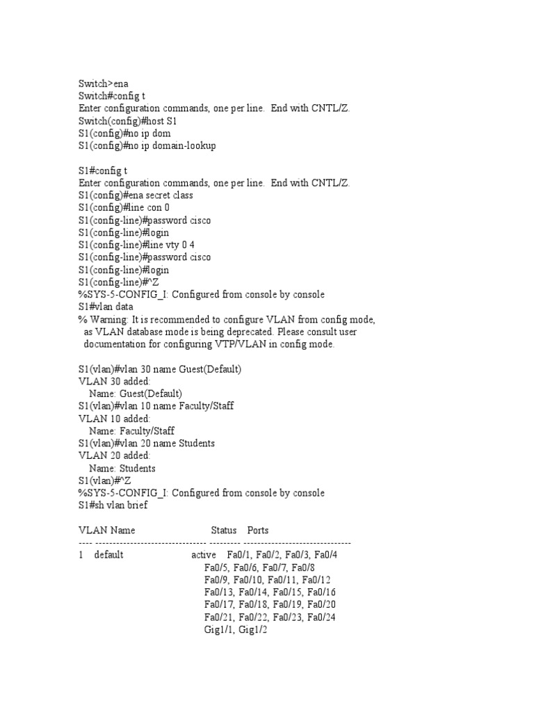 Switch Ena Switch#Config T Enter Configuration Commands, One Per Line. End | PDF | Command Line ...