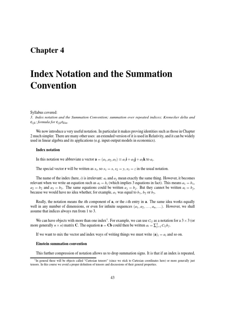 Cartesian Tensors Index Notation & Summation Convention | PDF