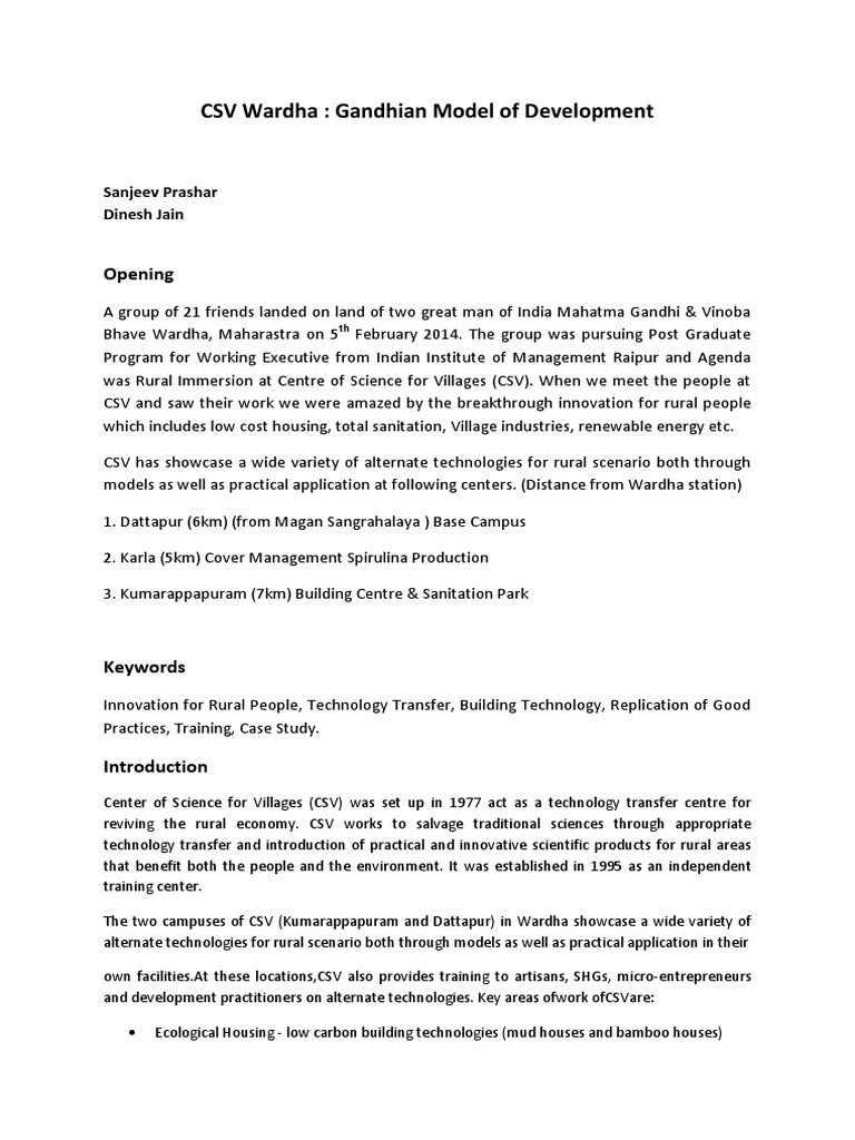 CSV Wardha: Innovations for Rural Development | PDF | Deep Foundation ...