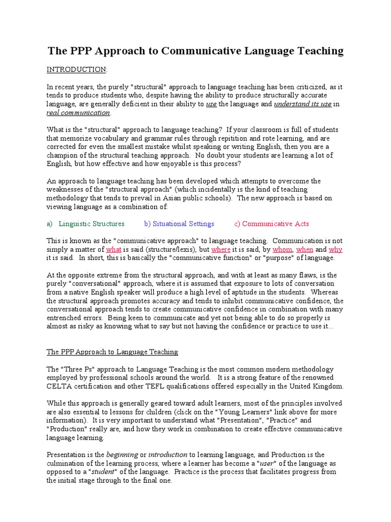 The PPP Approach To Communicative Language Teaching | PDF | Language ...