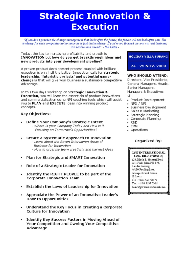 Strategic Innovation & Execution Brochure | PDF | New Product ...