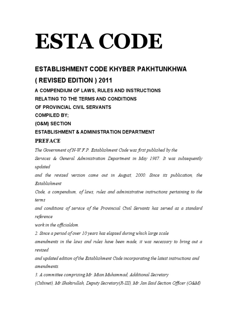 ESTA CODE Govt. of Pakistan | PDF | Administrative Law | Government