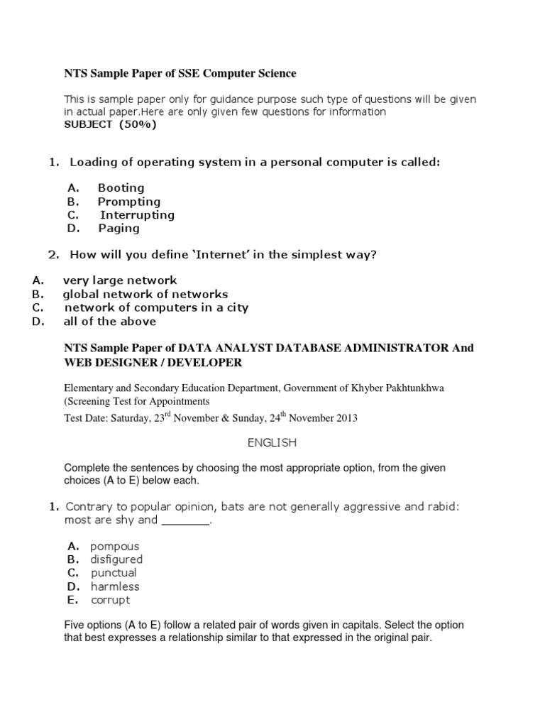 NTS Sample Paper of SSE Computer Science | PDF | Black Hole | Stars