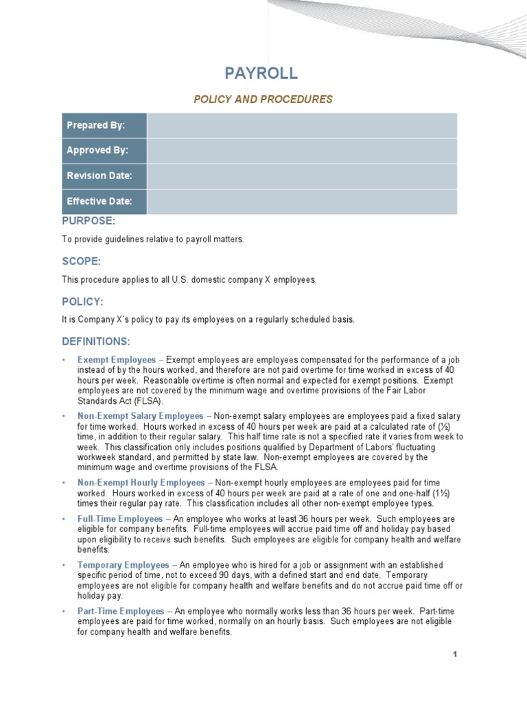 Payroll: Policy and Procedures | PDF | Overtime | Payroll