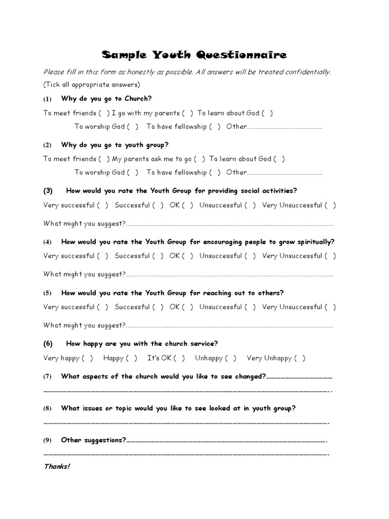 Youth Group Feedback Questionnaire | PDF