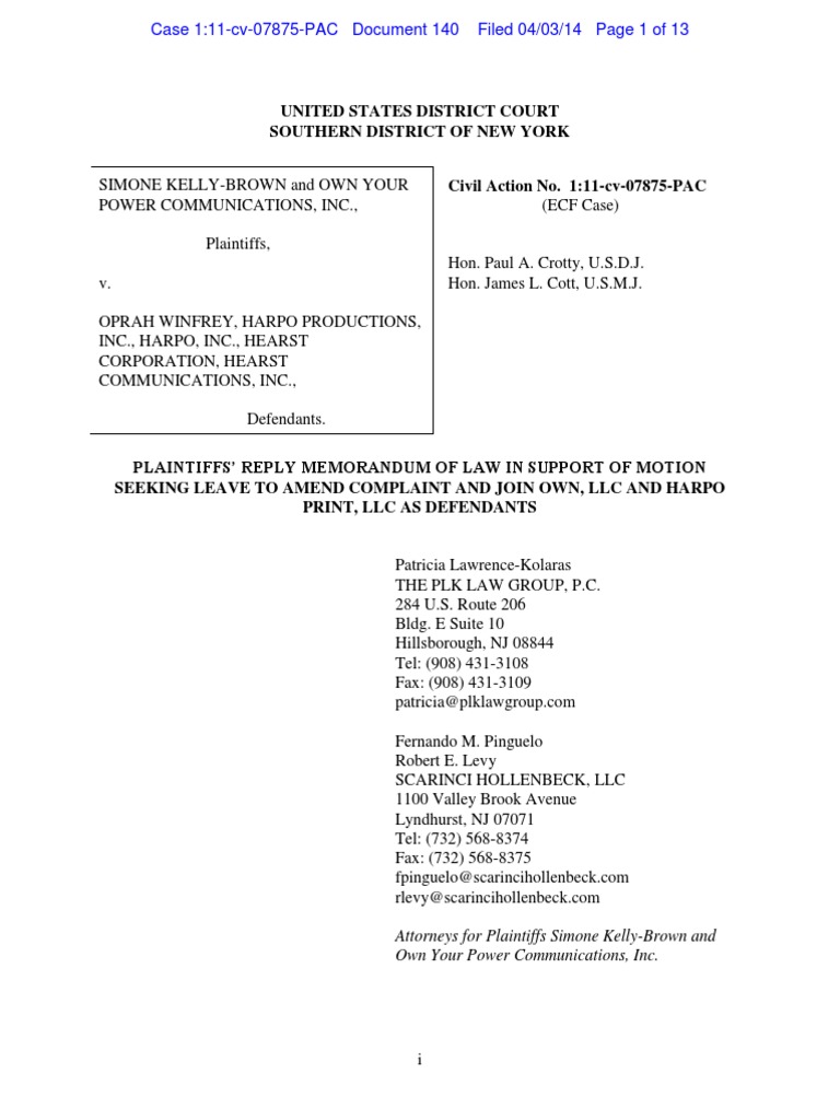 Plaintiffs' Motion to Amend Complaint | PDF | Discovery (Law) | Complaint