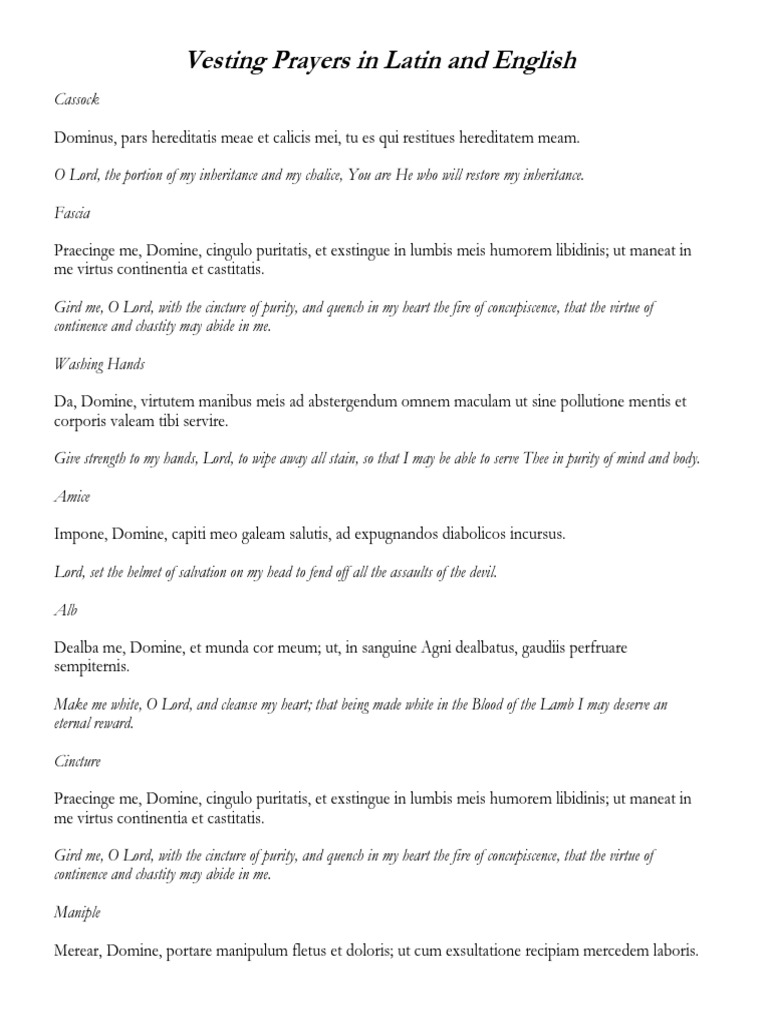 Vesting Prayers in Latin and English Catholic Liturgy | PDF | Mass ...