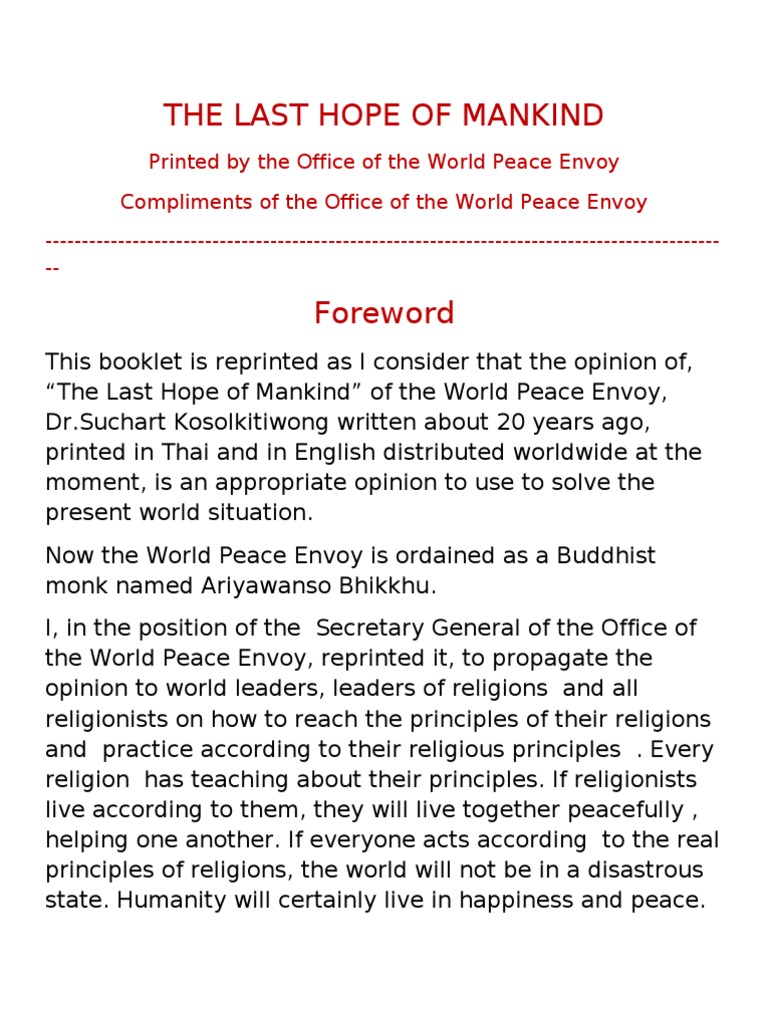 The Last Hope of Mankind | PDF | World Peace | Peace