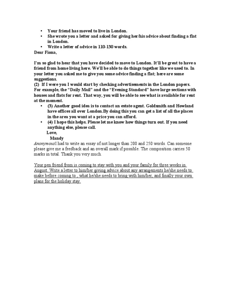 Informal Letter To A Friend Giving Advice