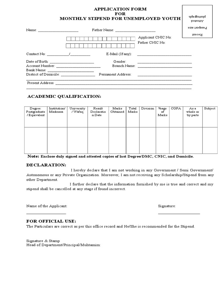 Monthly Stipend Application for Youth | PDF