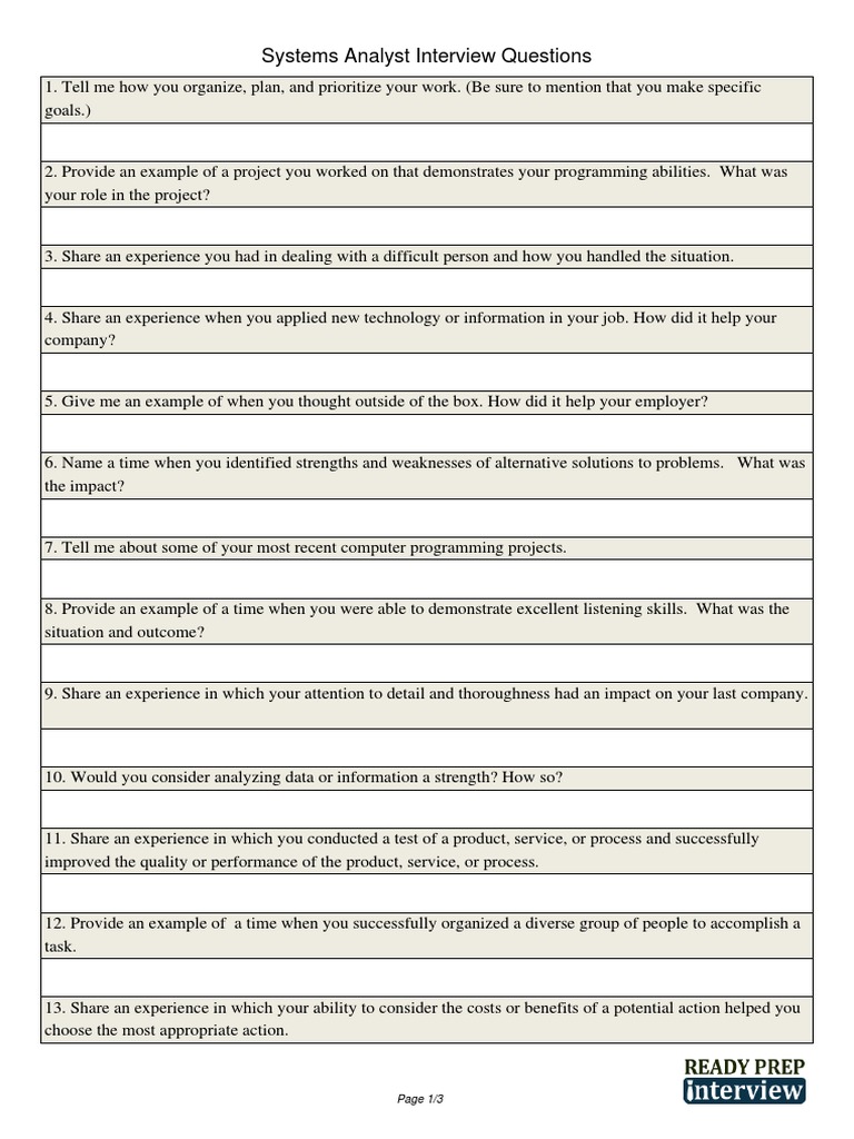 Key Systems Analyst Interview Questions | PDF | Intelligence Analysis ...