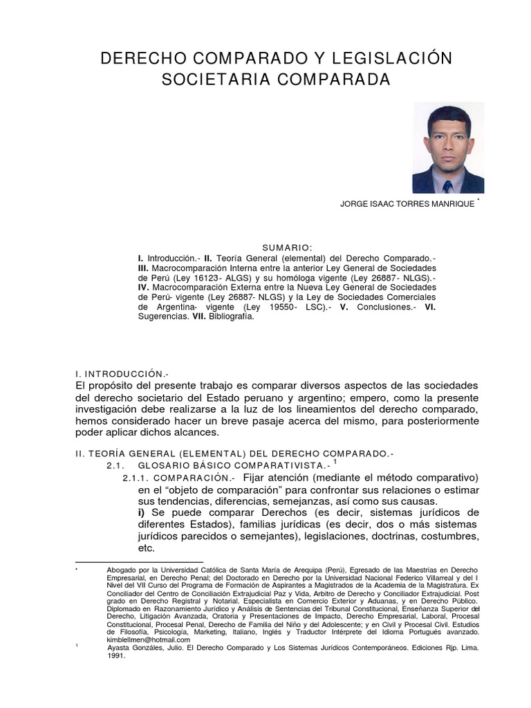 Derecho Comparado y Legislación Societaria Comparada | PDF ...