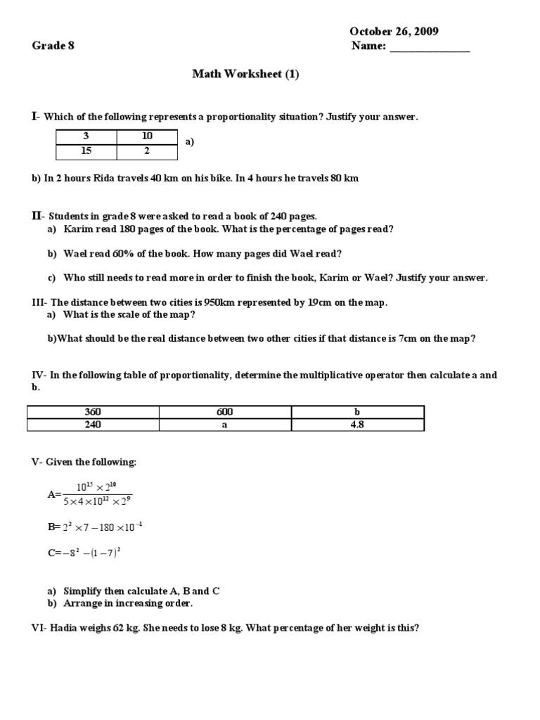 Grade 8 Math Worksheet | PDF