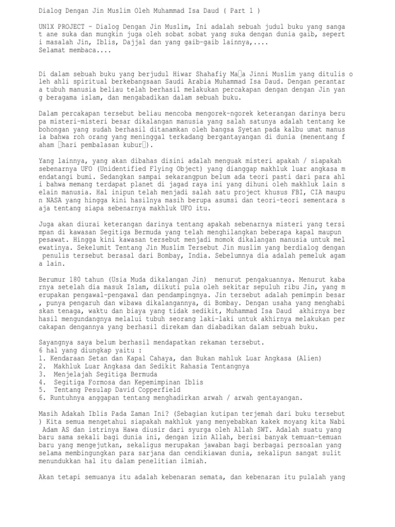 Dialog Dengan Jin Muslim Oleh Muhammad Isa Daud (Part 1 | PDF