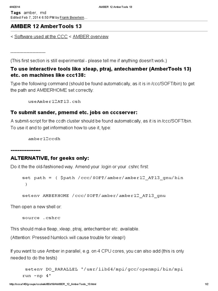 AMBER 12 AmberTools 13 | PDF | Message Passing Interface | C (Programming Language)