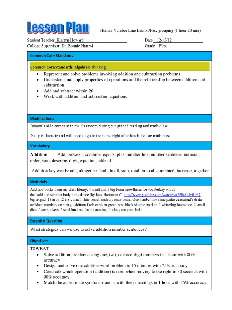 Addition Lesson Plan | PDF | Teaching Mathematics | Cognition