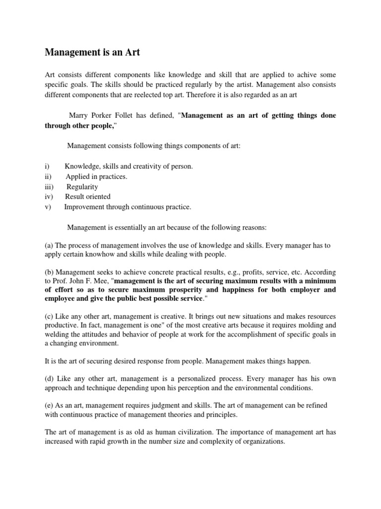 Management Is An Art | PDF | Profession | Science
