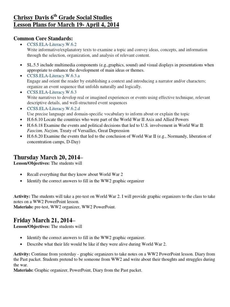 ww2 Lesson Plan For 2 Weeks | PDF | Preposition And Postposition | Battles