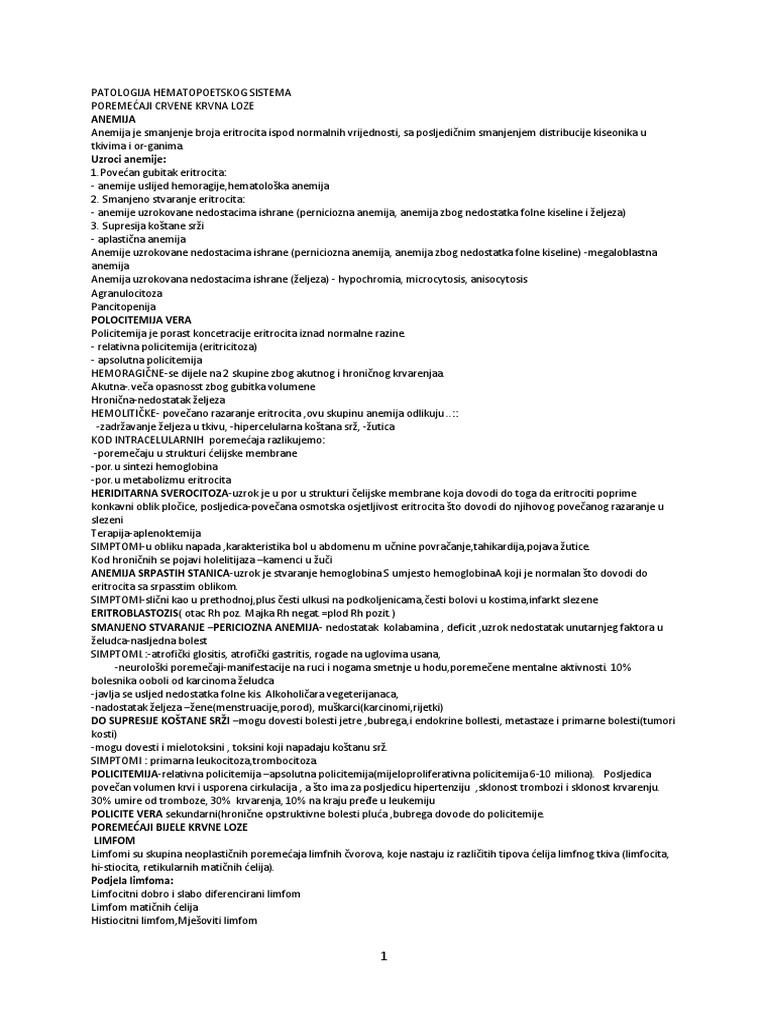 Patologija Hematopoetskog Sistema | PDF