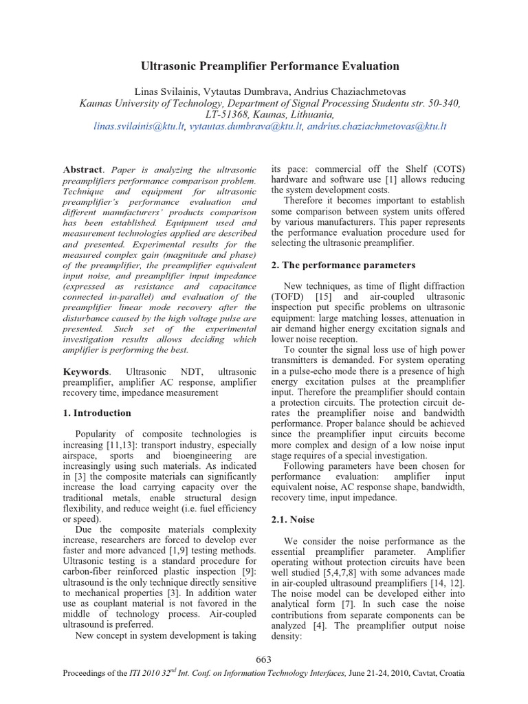 Ultrasonic Preamplifier Performance Evaluation | PDF | Amplifier ...