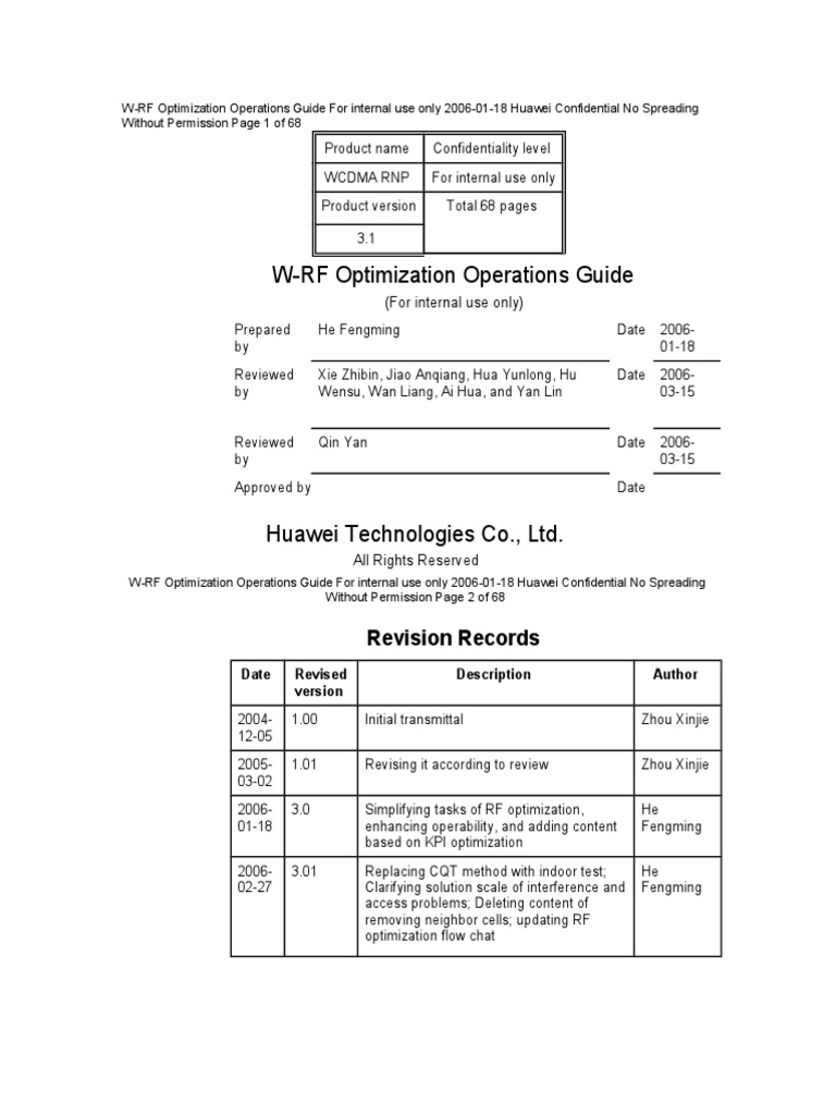 W-RF Optimization Operations Guide: Revision Records | PDF | Computing ...